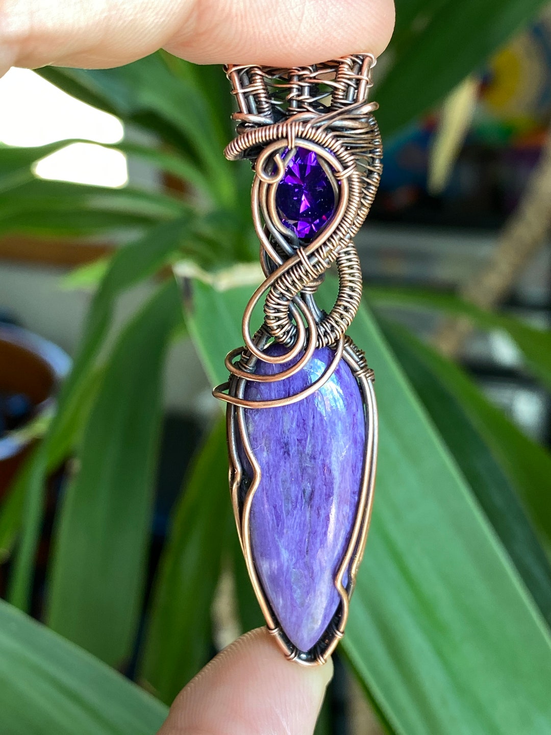Natural Purple Charoite and Beautiful Sparkly Swarovski Crystal Copper ...