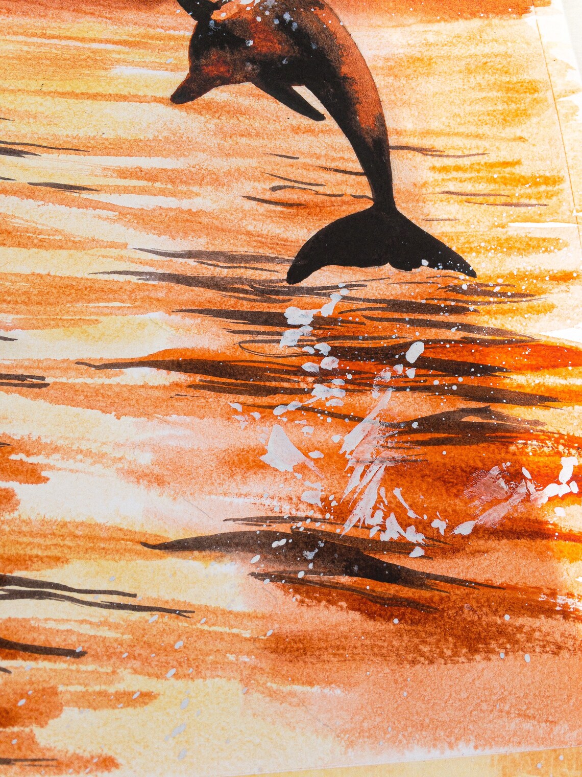 Watercolor Hand Painted Jumping Dolphin Art With Beautiful - Etsy