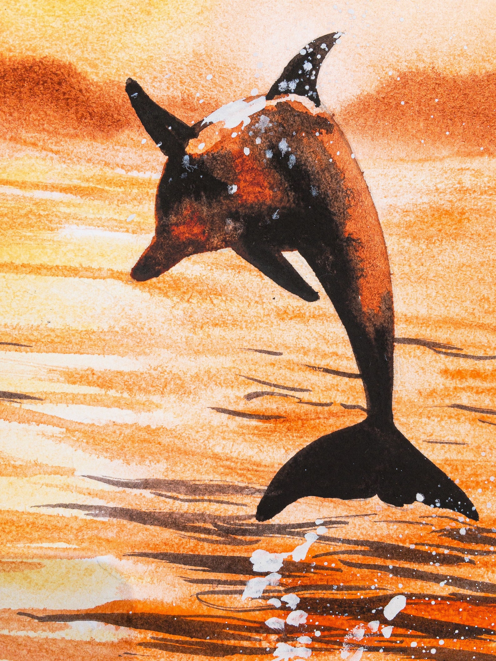 Watercolor Hand Painted Jumping Dolphin Art With Beautiful - Etsy