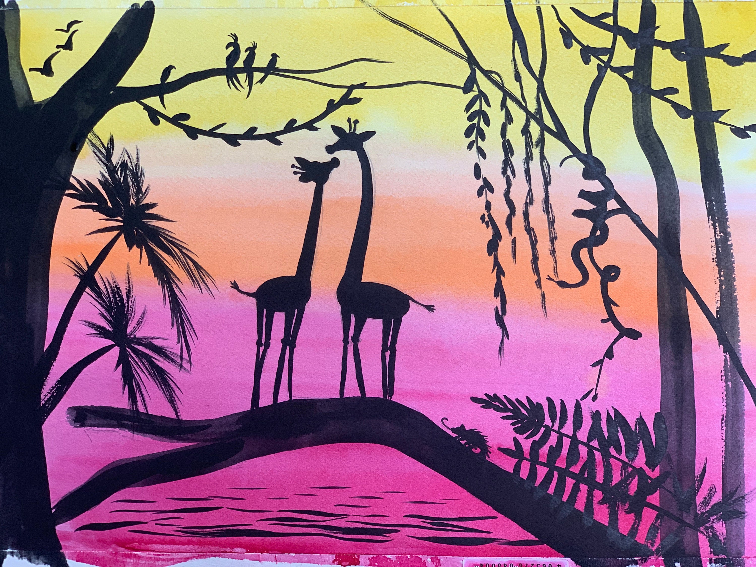 Jungle Silhouettes Original Jungle Wall Art Jungle Sunset - Etsy