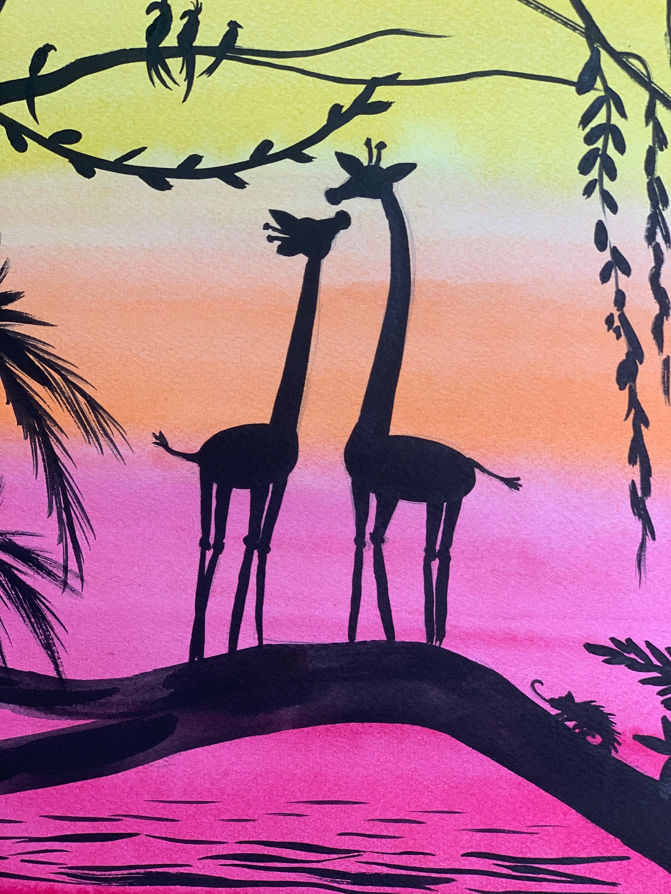 Jungle Silhouettes Original Jungle Wall Art Jungle Sunset - Etsy