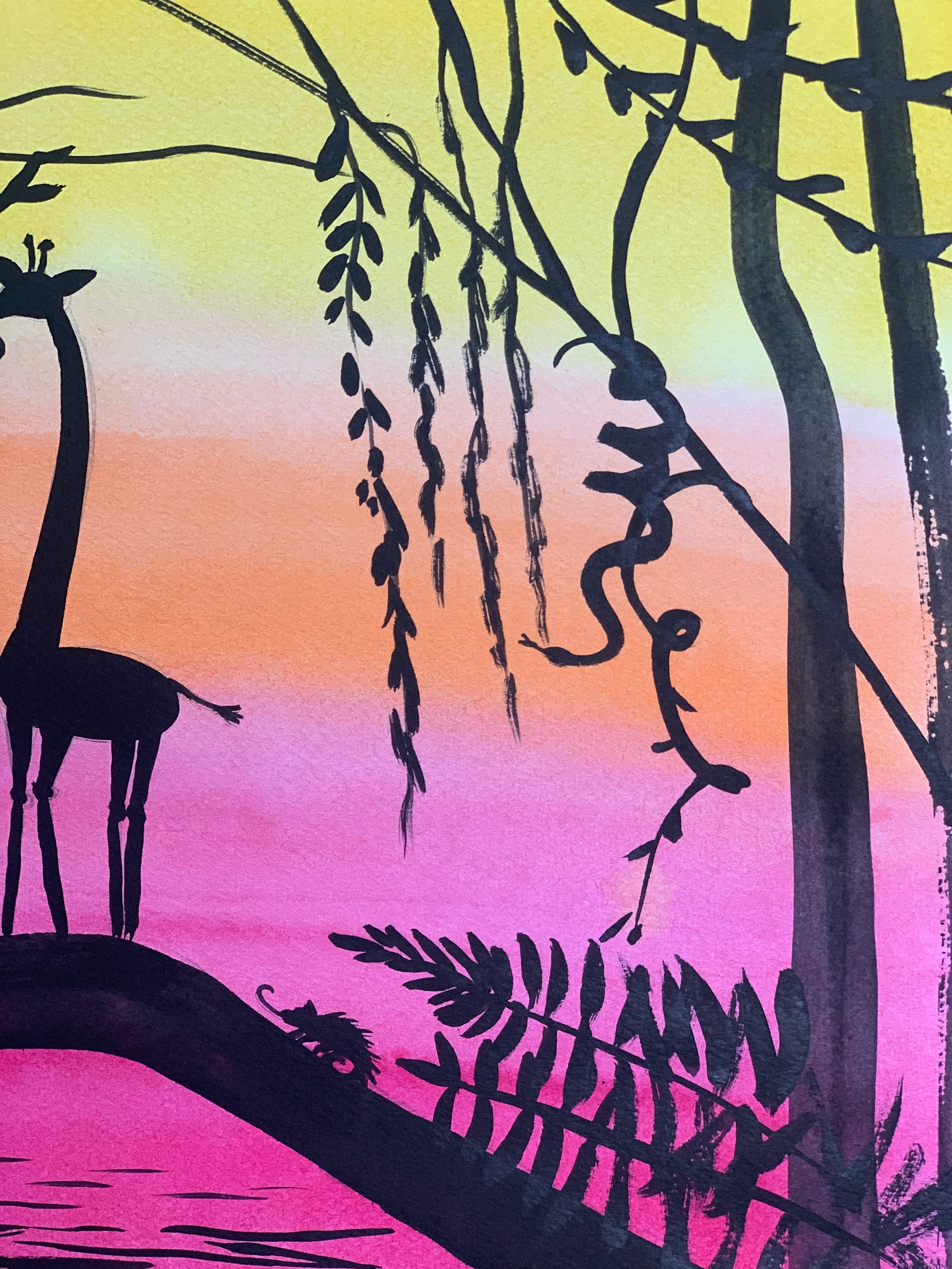 Jungle Silhouettes Original Jungle Wall Art Jungle Sunset - Etsy
