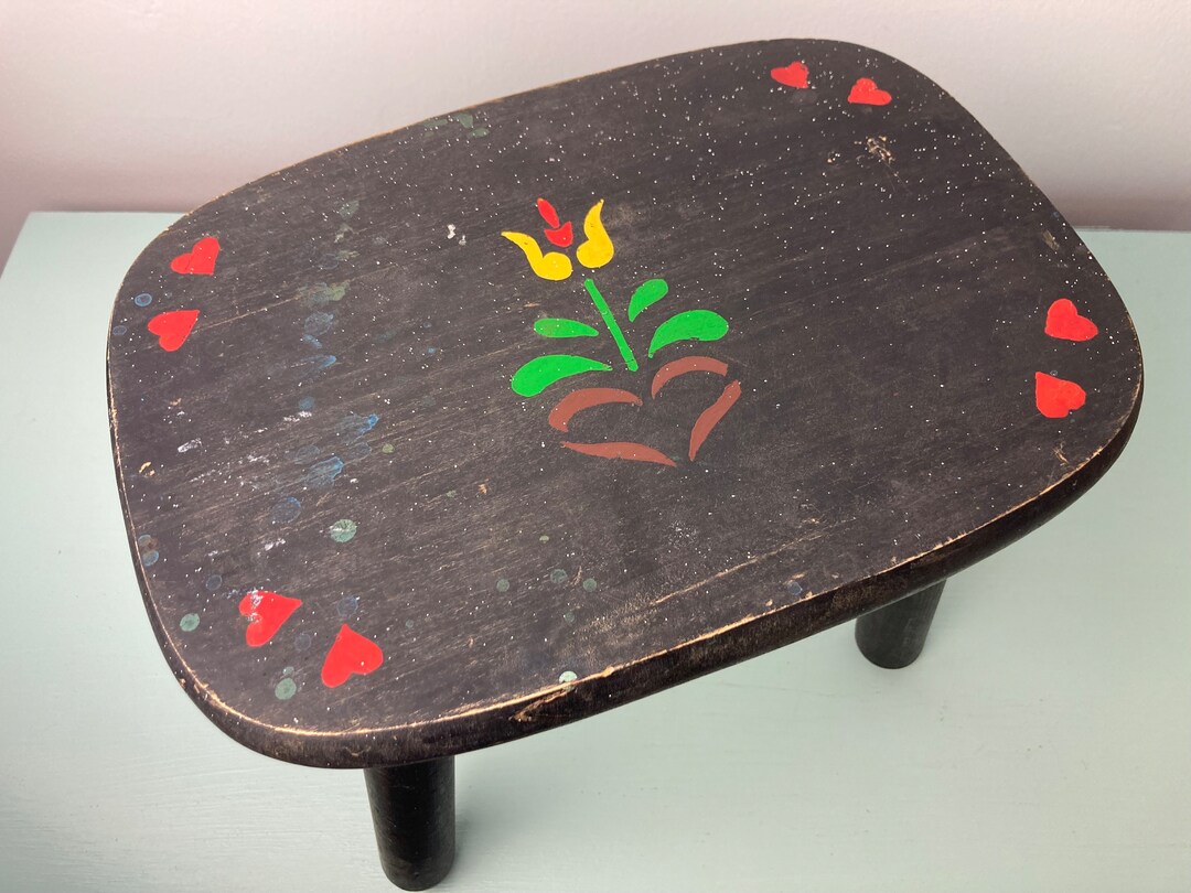 Vintage Hand Painted Folk Art Foot Stool - Etsy