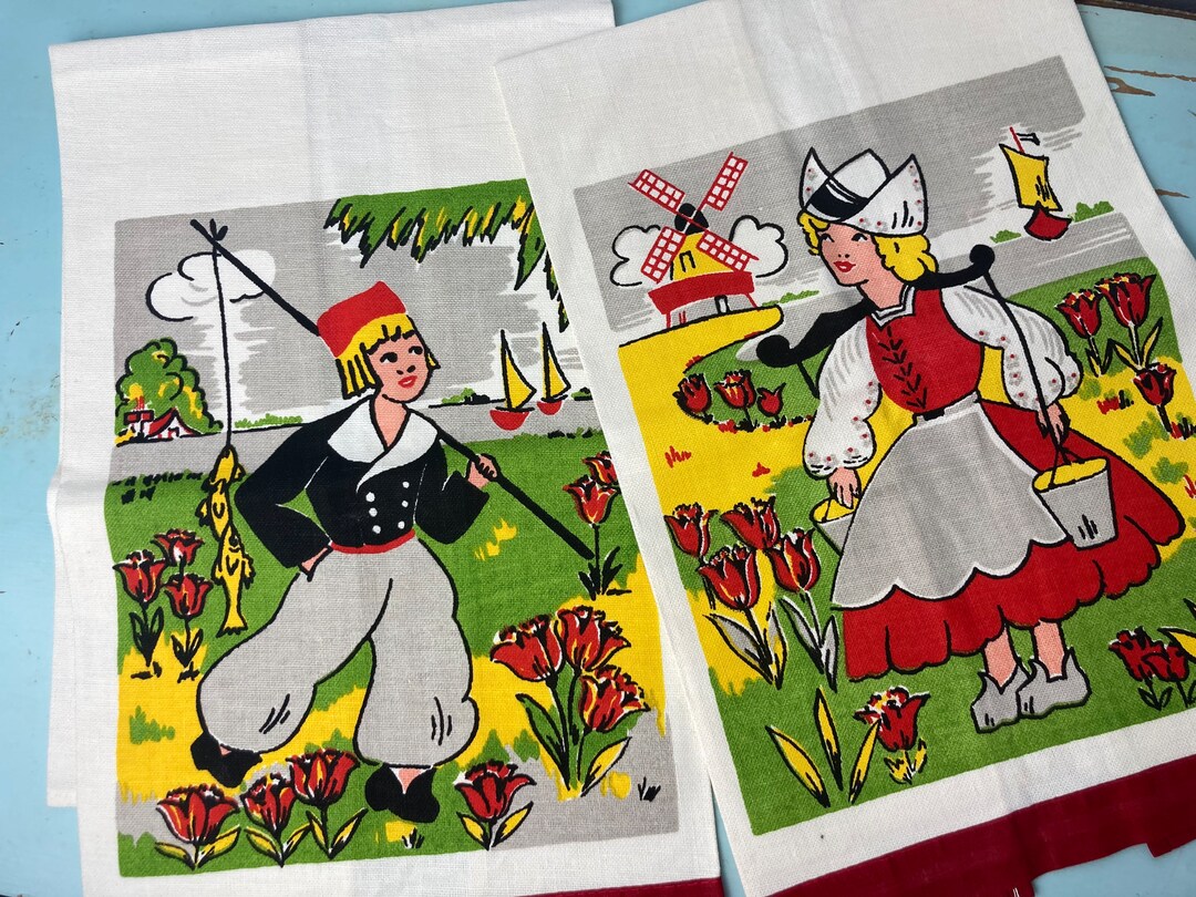 Vintage Dutch Tea Towel Set of Two - Etsy