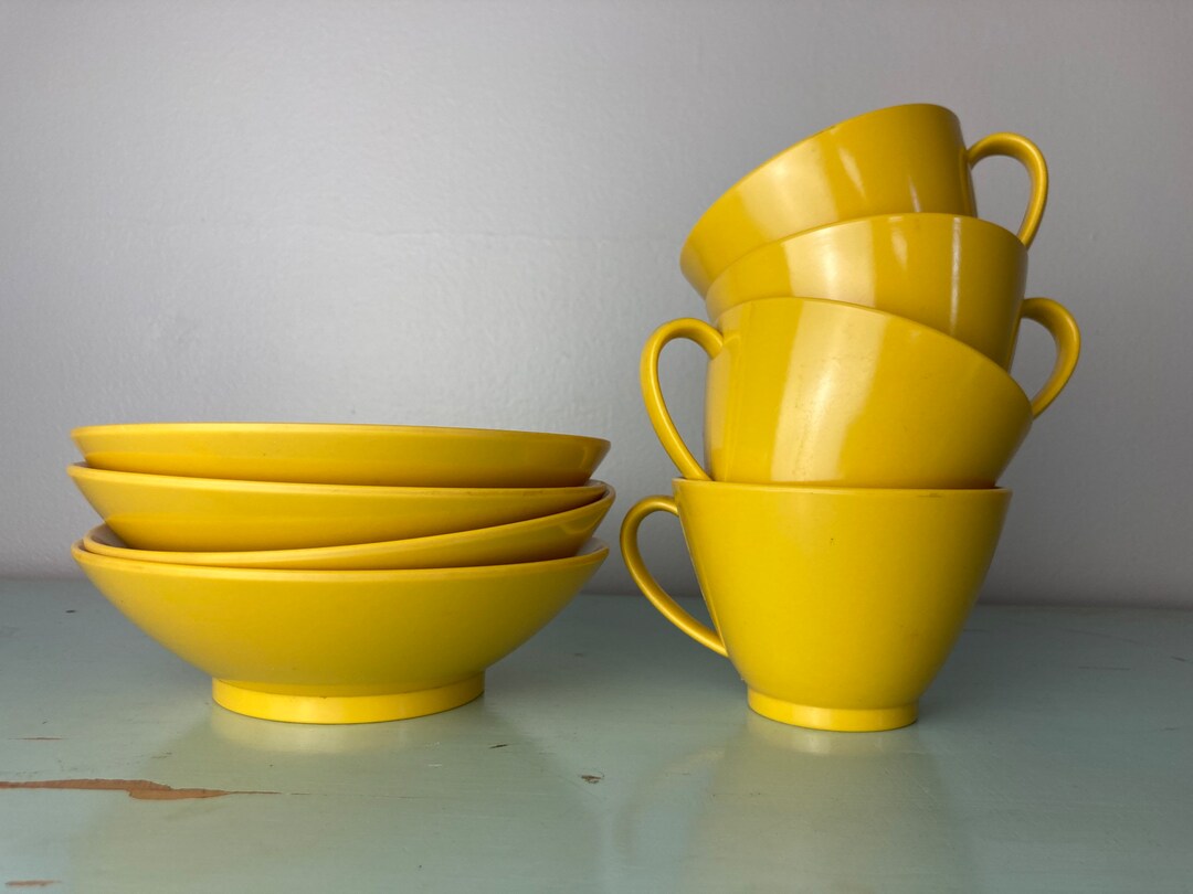 Vintage Yellow Melmac Melamine Cups and Bowls Set - Etsy
