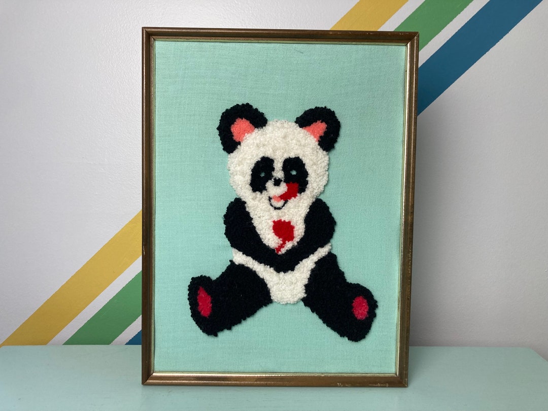 Vintage Panda Bear Punch Embroidery Needle Tufted Wall Art - Etsy