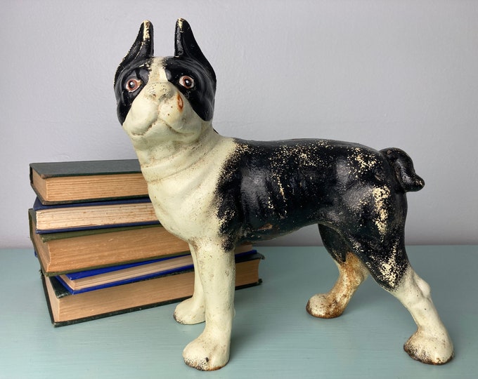 Antique Hubley Rare Left Facing Boston Bull Terrier Cast Iron Door Stop ...