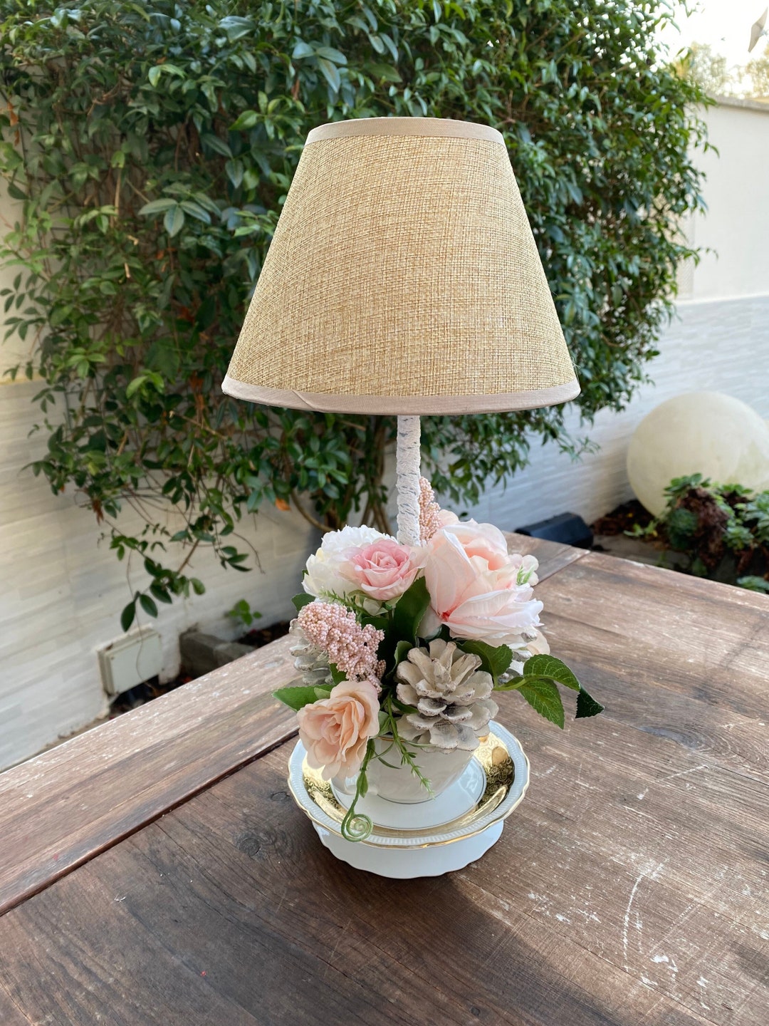 Wireless Lamp With Vintage Cup, Led Lamp, Shabby Chic Lamp, Cup Lamp ...