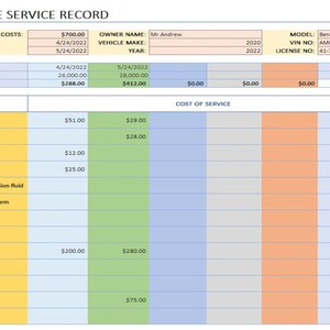 Vehicle Service Record Log Printable | Mileage Log | Car Maintenance ...