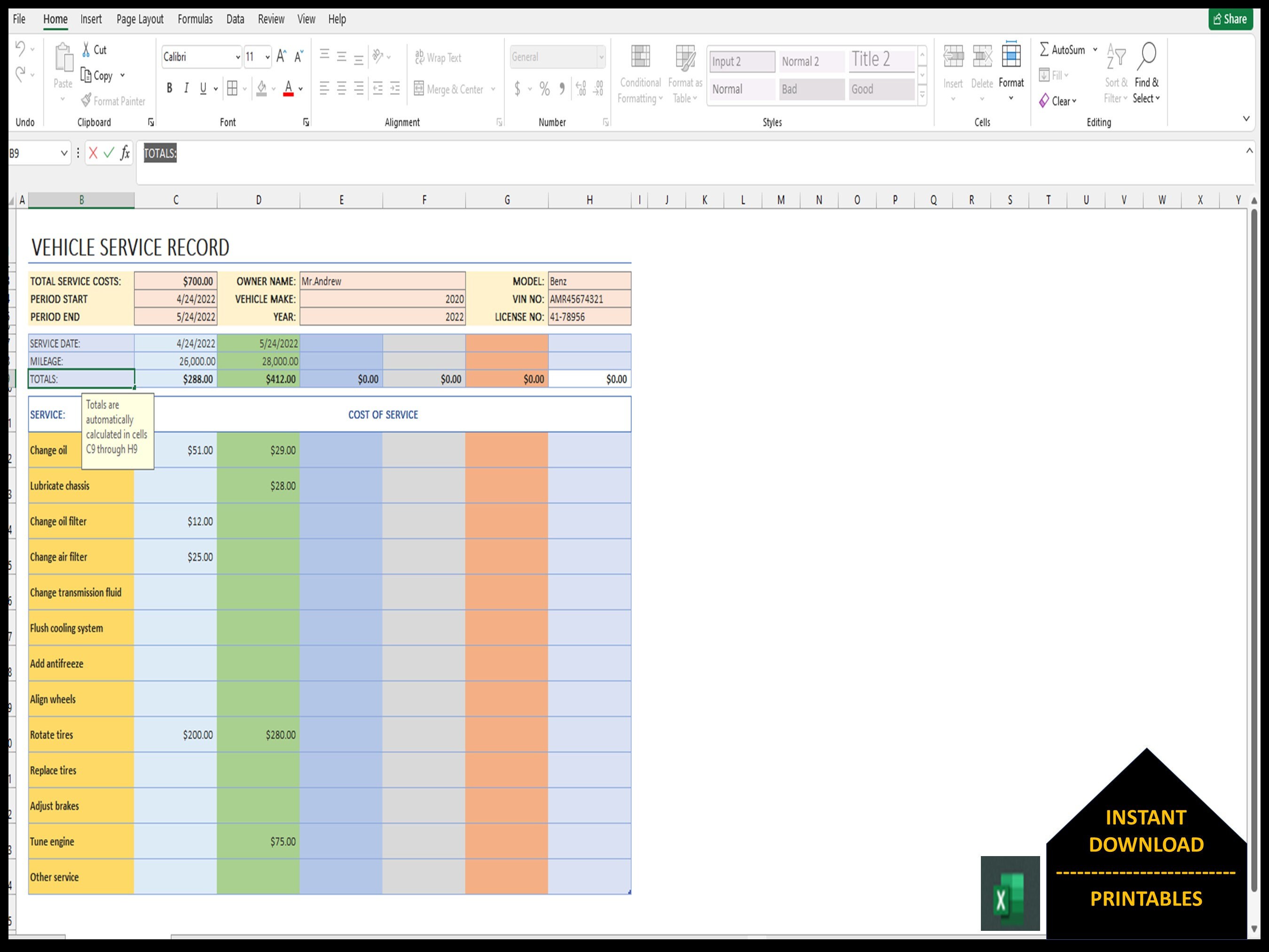Vehicle Service Record Log Printable | Mileage Log | Car Maintenance ...