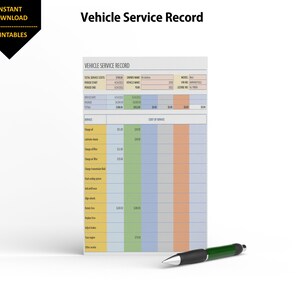 Vehicle Service Record Log Printable | Mileage Log | Car Maintenance ...
