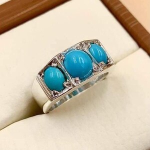 Mens Feroza Ring Natural Blue Turquoise Ring Unique Design Yemeni Aqeeq ...