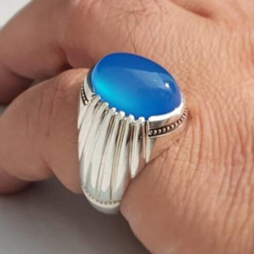 Rare Blue Yemeni Aqeeq Ring Yamni Yemen Yamni Akik Aqiq Handmade Silver ...