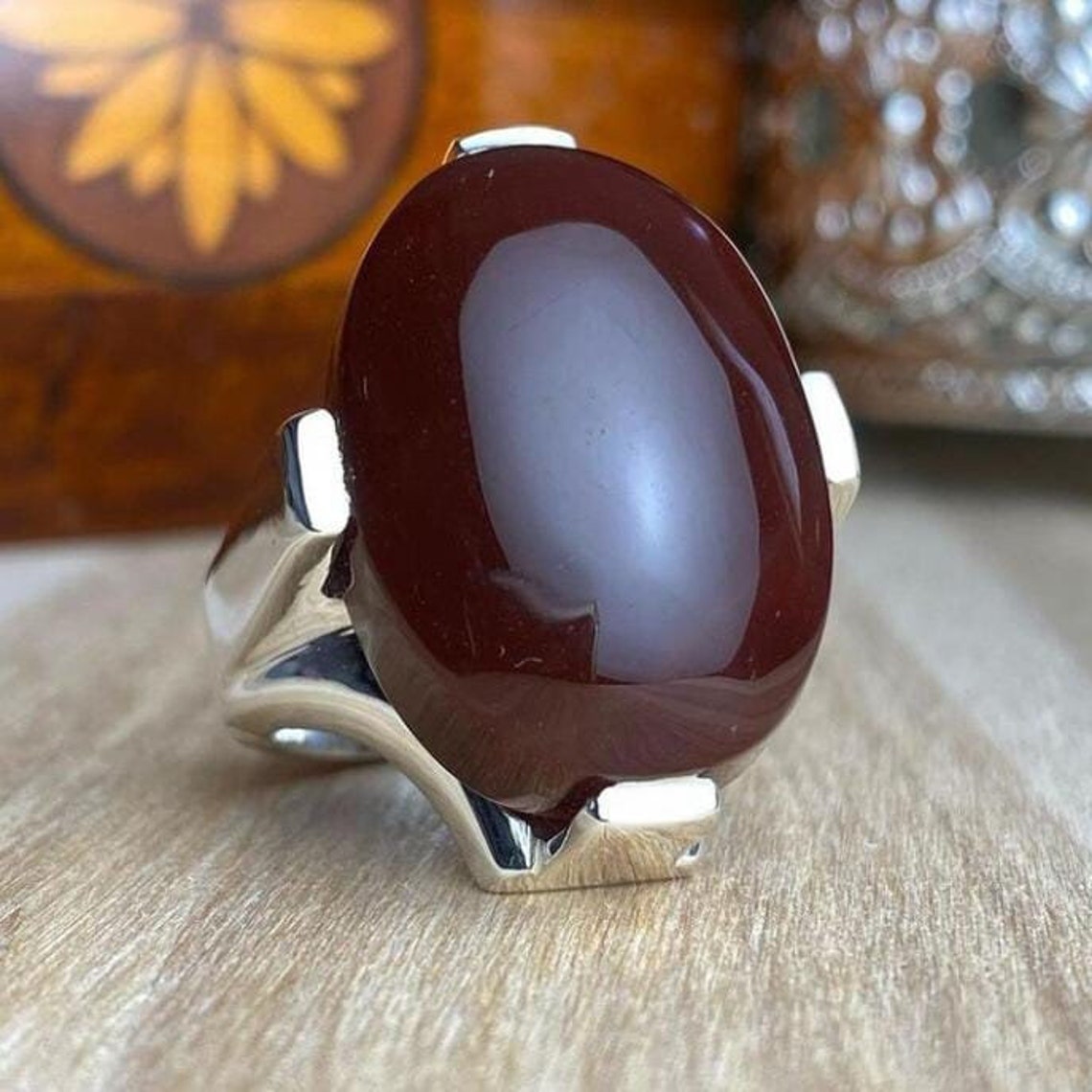 Dark Brown Yemeni Aqeeq Ring Akik Rings Aqeeq Stone Ring Aqeeq Stone ...