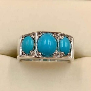 Mens Feroza Ring Natural Blue Turquoise Ring Unique Design Yemeni Aqeeq ...