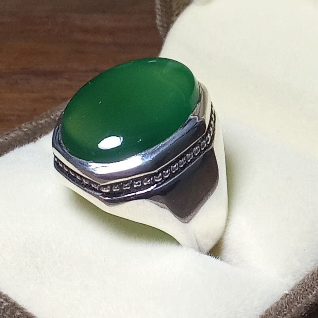 Natural Green Agate Ring Real Aqeeq Ring Handmade Sterling Silver Ring ...