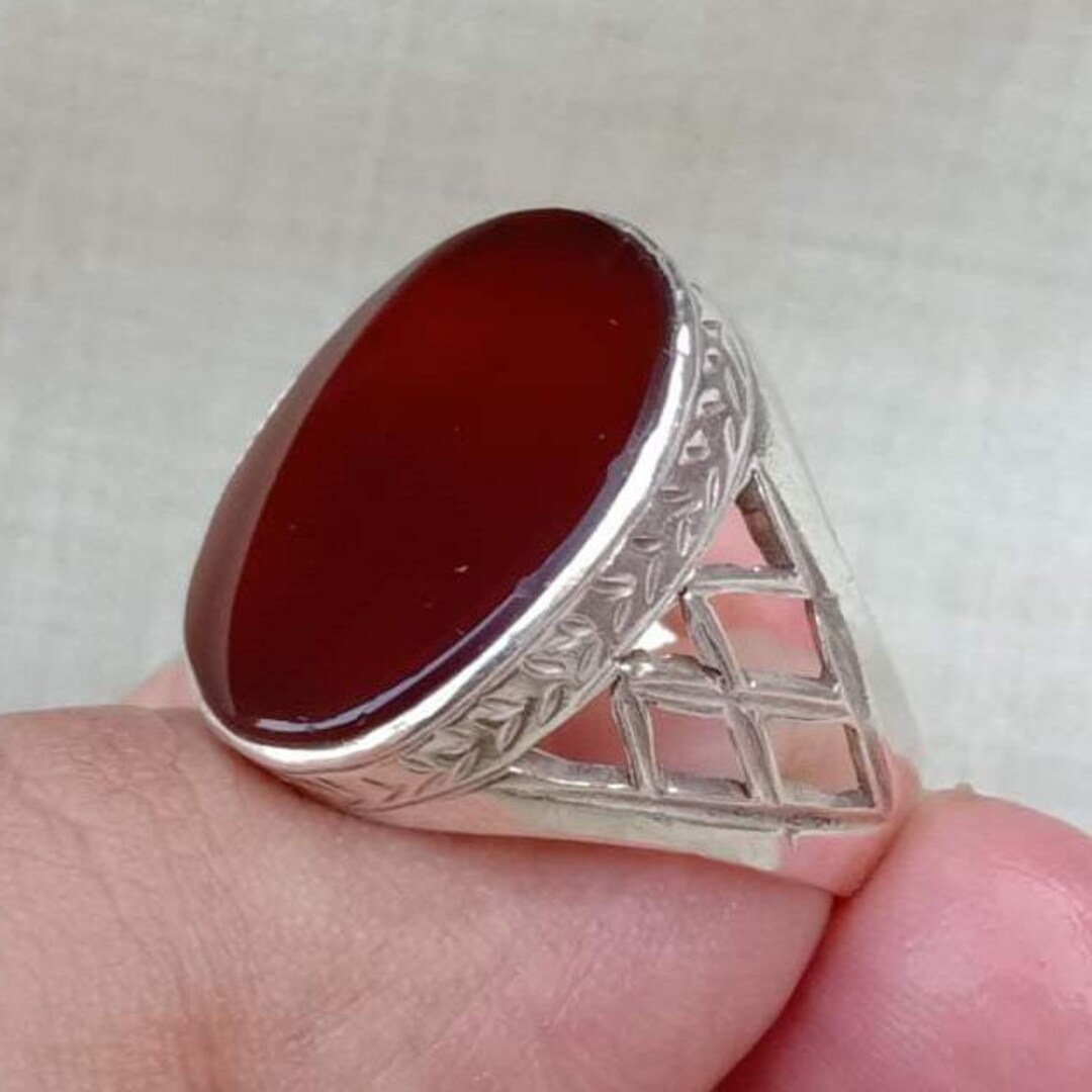 Mens Real Brown Aqeeq Ring Yemeni Aqeeq Ring for Men Shia Rings Mens ...