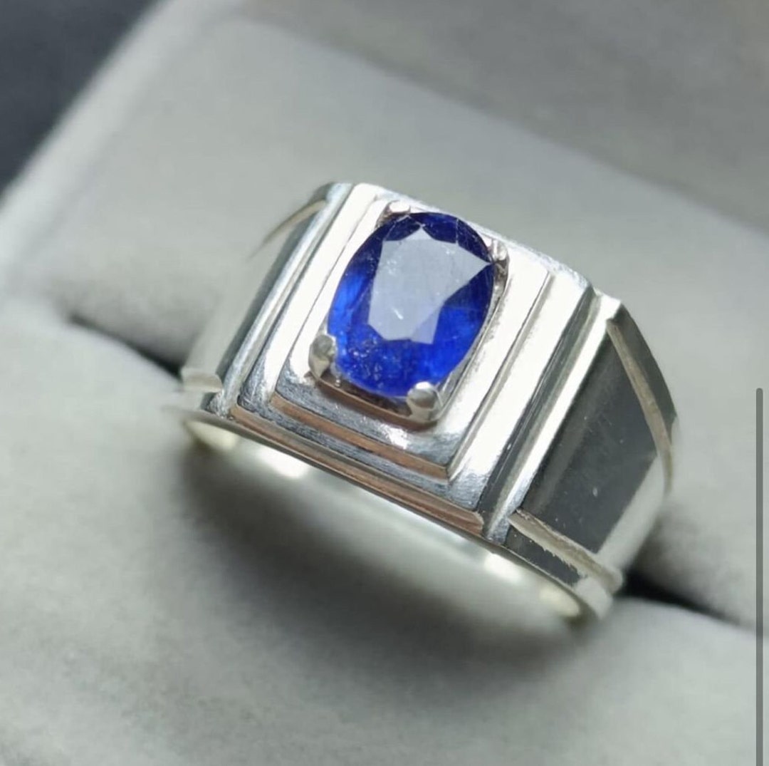 Real Sapphire Ring for Men Blue Sapphire Natural Neelam Ring Handmade ...
