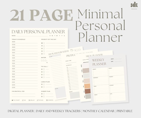 Minimal Personal Planner Printable Weekly Daily Tracker - Etsy