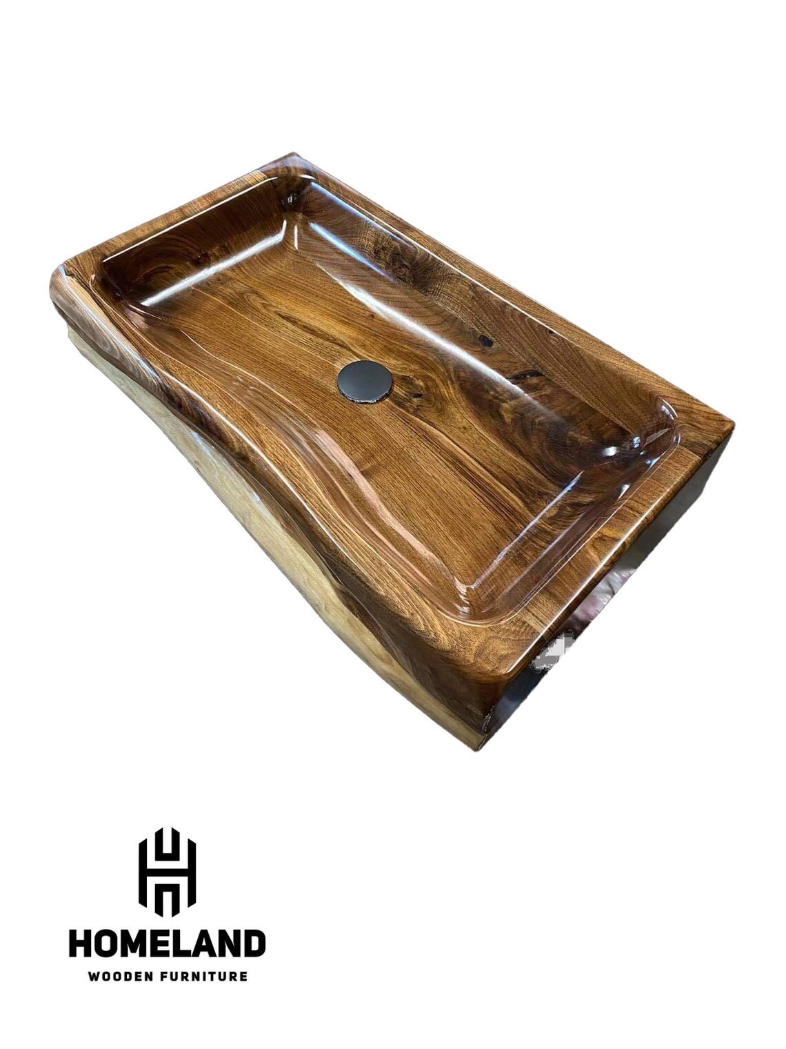 Wooden Walnut Sink for Rustic Bathroom, Handmade Wash Basin for Country ...