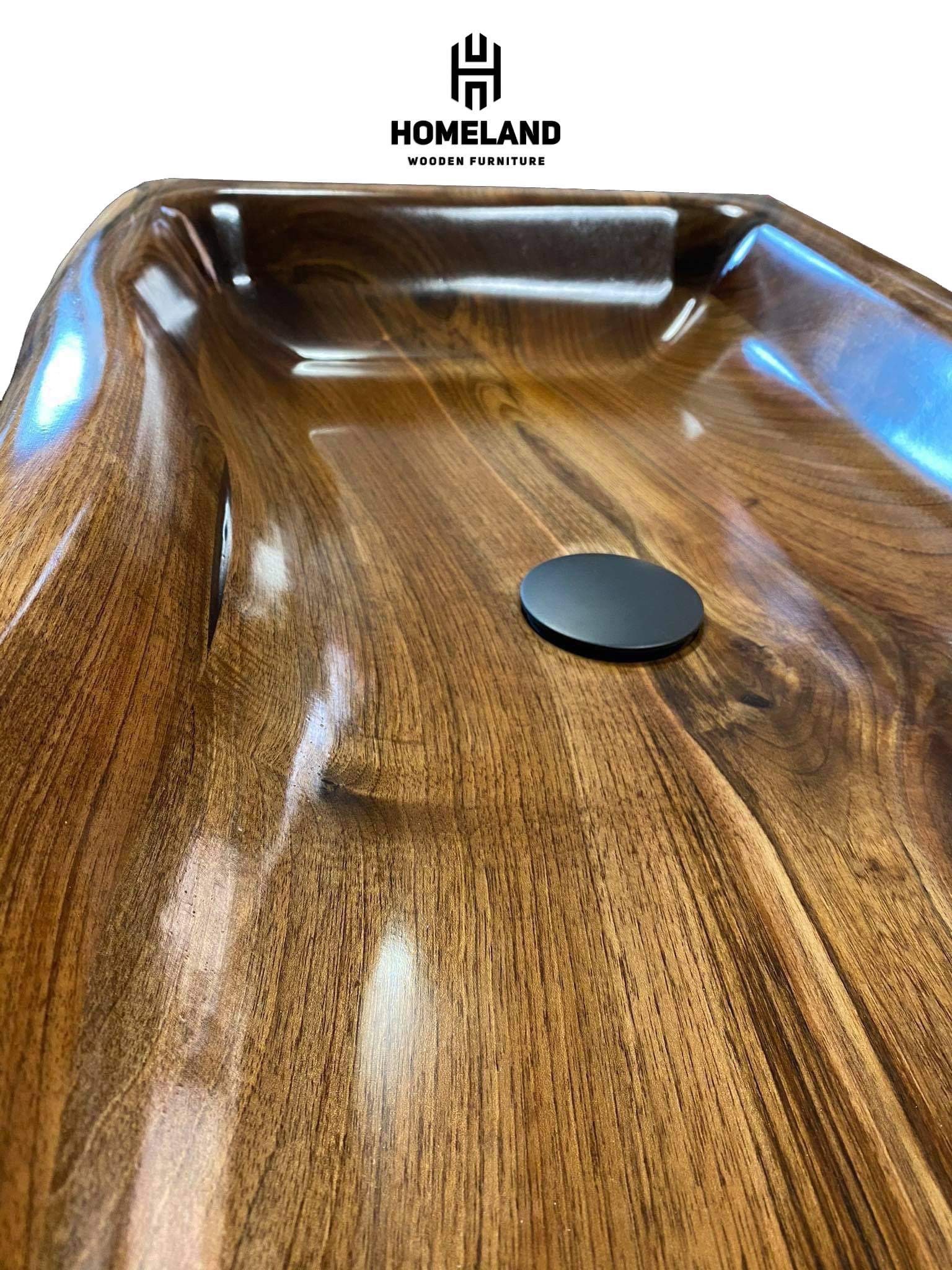 Wooden Walnut Sink for Rustic Bathroom, Handmade Wash Basin for Country ...