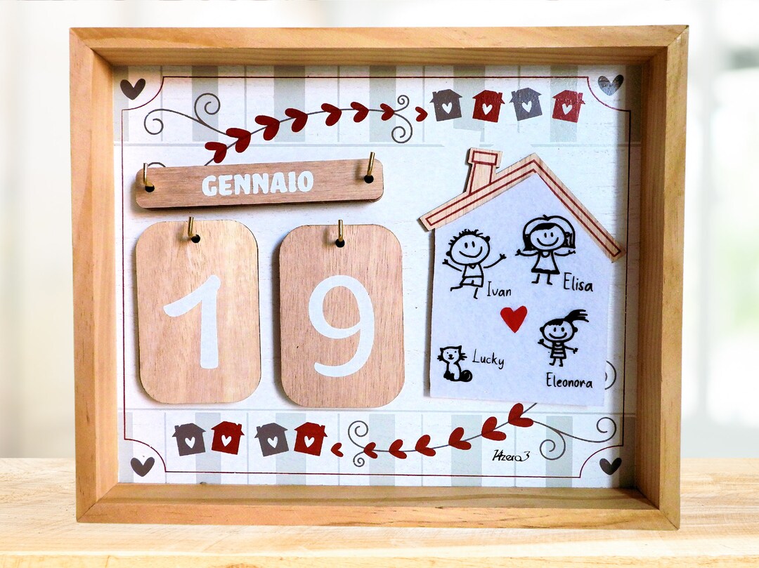 Customizable Family Calendar With Names and Pets, in Wood and Felt ...