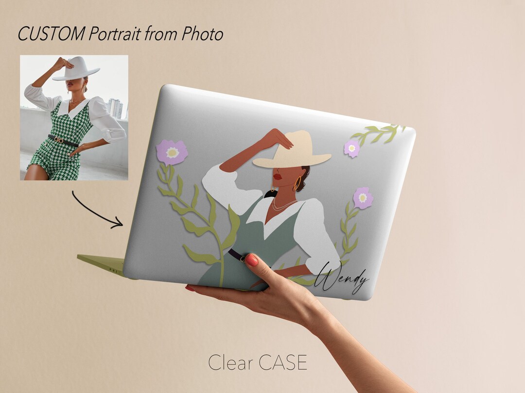 Custom Hand Drawn Portrait From Photo, Floral Girl, Clear MacBook Case ...