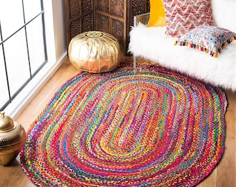 Buy Hand Braided Bohemian Colorful Cotton Chindi Area Rug Multi Colors ...
