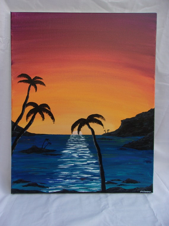 Palm Tree Cove 20inx16in | Etsy