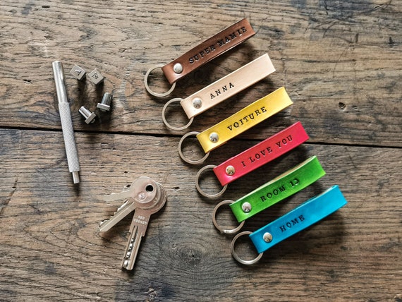 Custom thick leather key holder multi-coloured hand | Etsy