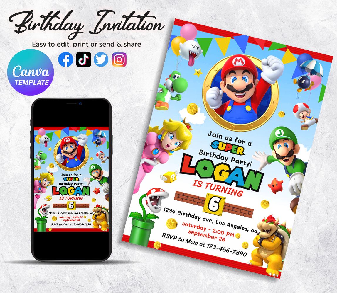 Personalized Mario Bros Invitation, Super Mario Birthday Invitation ...