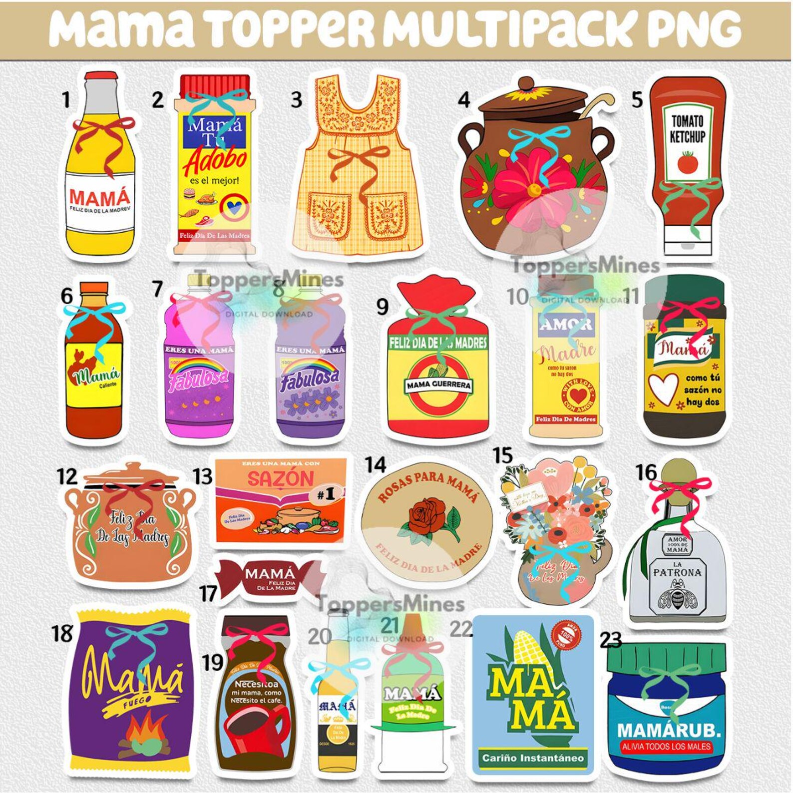 Bundle 20+ Mama Topper Multipack PNG Bundle, Retro Madre Png, Spanish ...