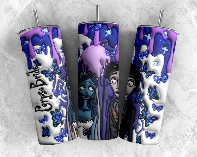 3D Inflated Corpse Bride Tumbler Wrap Png,horror Couple Valentine 20oz ...