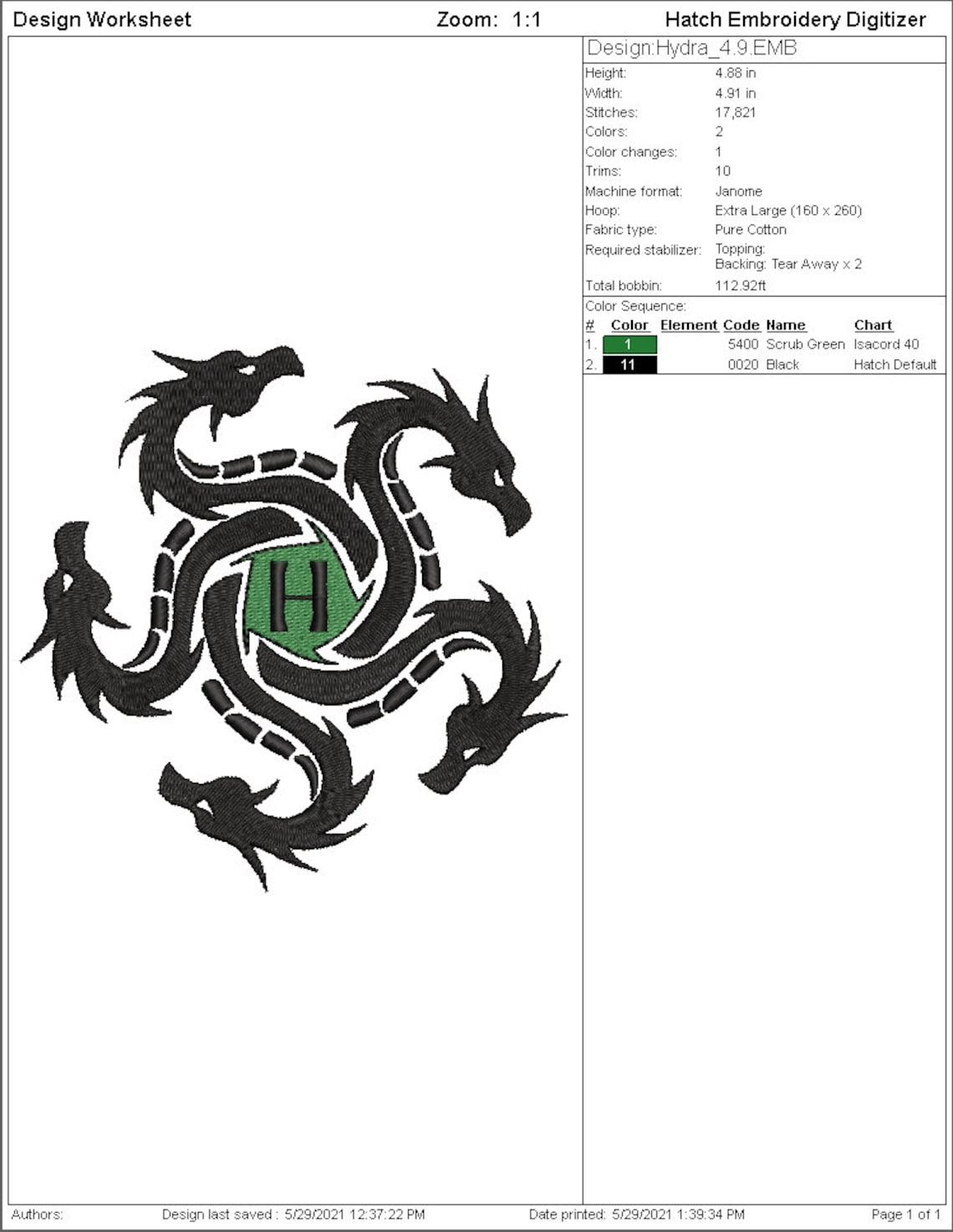 Greek Mythology Hydra Inspired Machine Embroidery Design. Multiple ...
