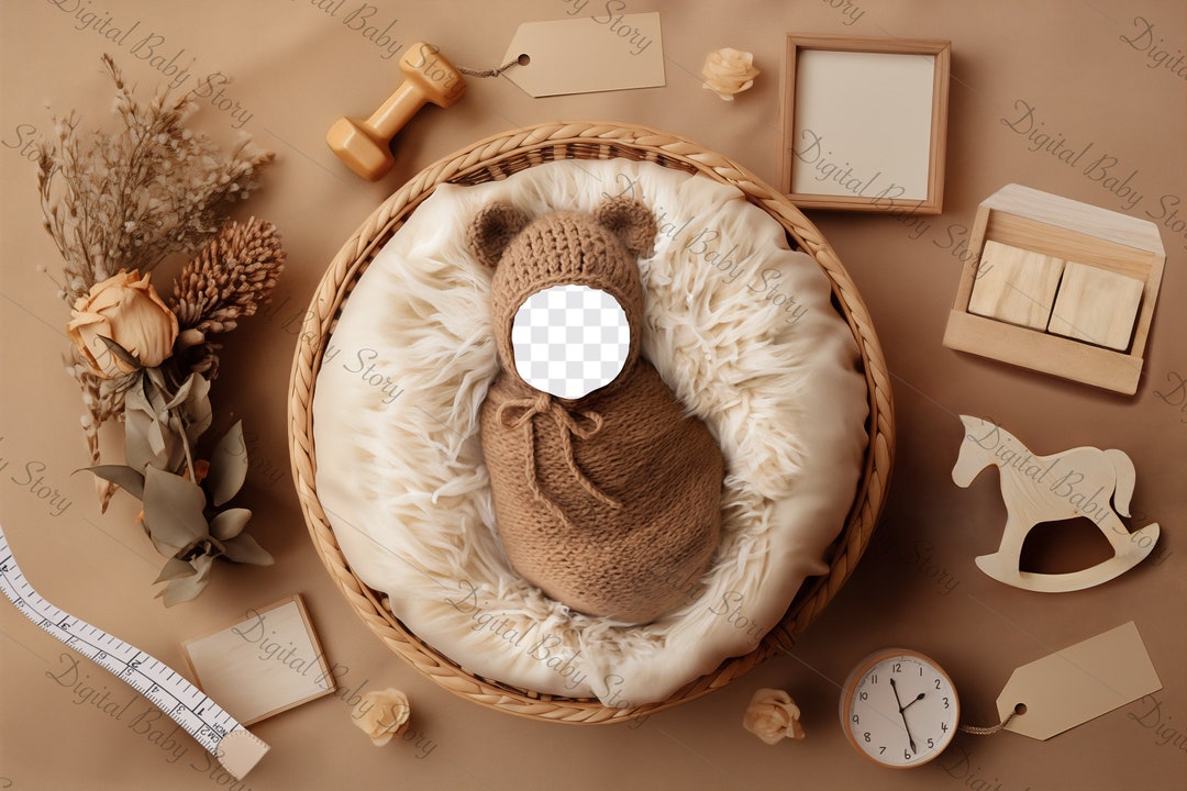 Bear Digital Backdrop Newborn Baby Birth Announcements Background for ...