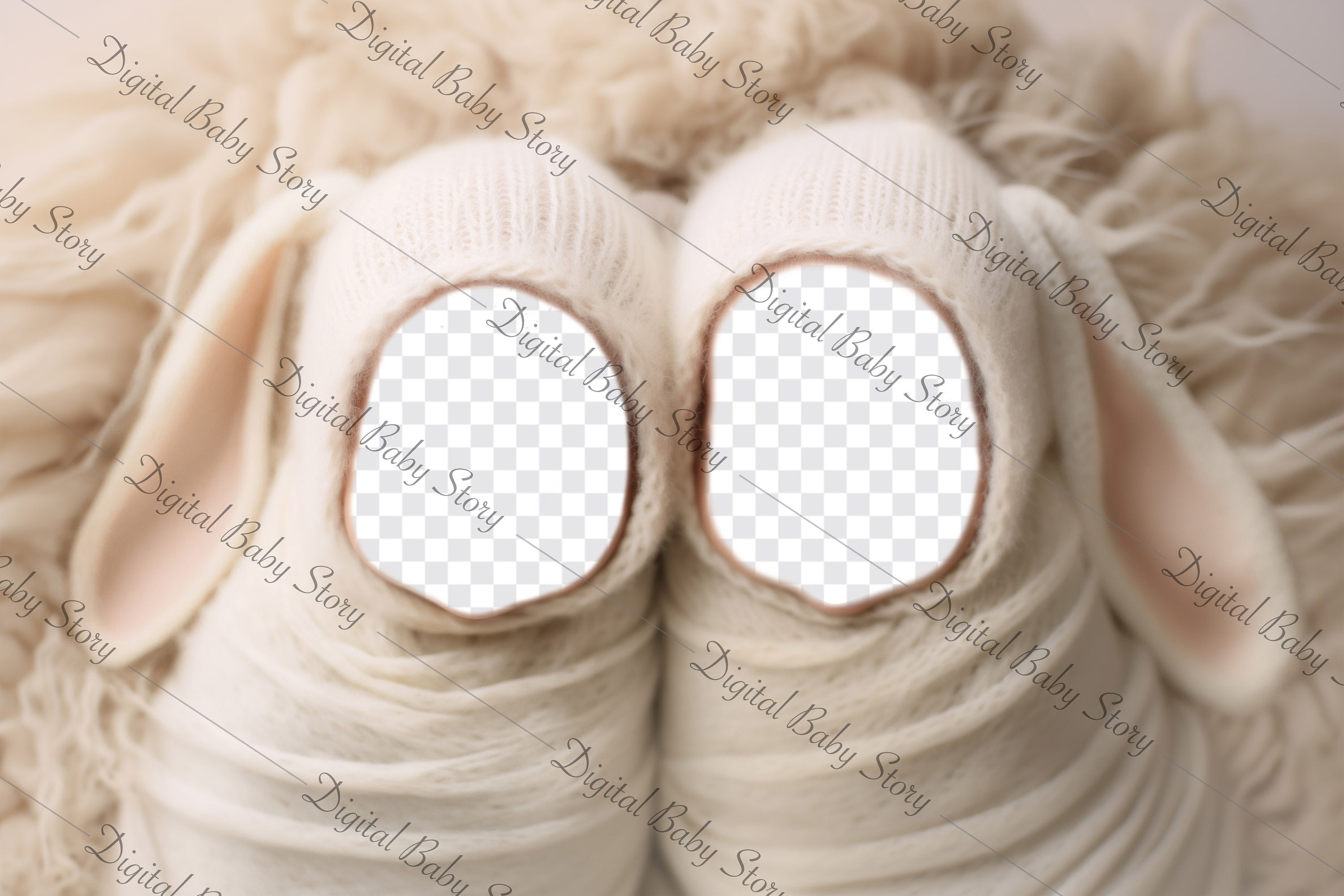 Bunny Digital Backdrop for Newborn Twin Brothers, Face Insert, Digital ...