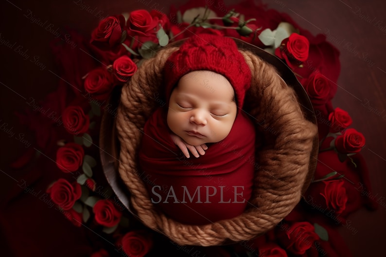 Newborn Digital Backdrop, Face Insert, Digital Background, Red Roses ...