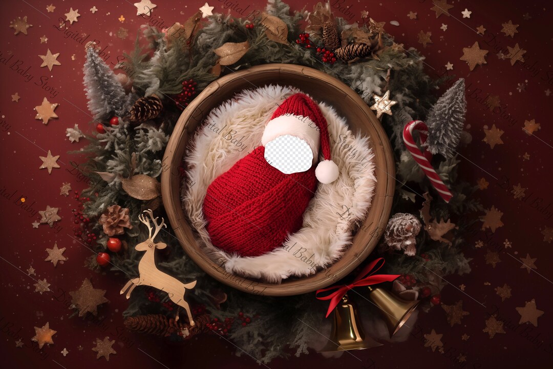 Face Insert Backdrop for Newborn, Digital Background, Christmas Wreath ...