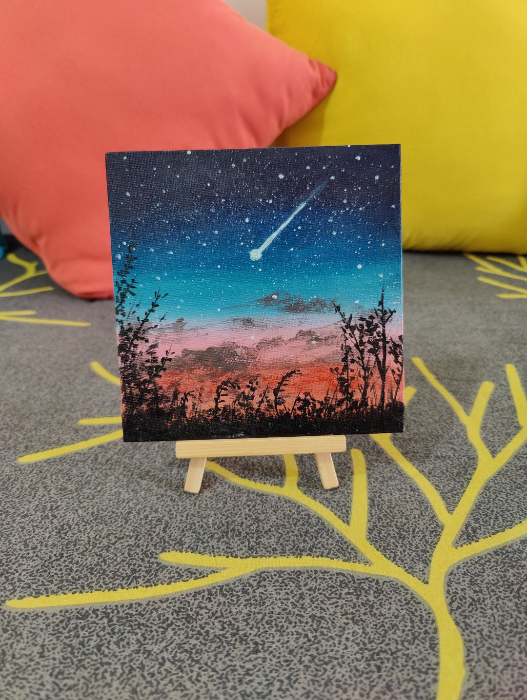 Starry Night Sky Painting Comet Painting Hand-painted Celestial Artwork ...