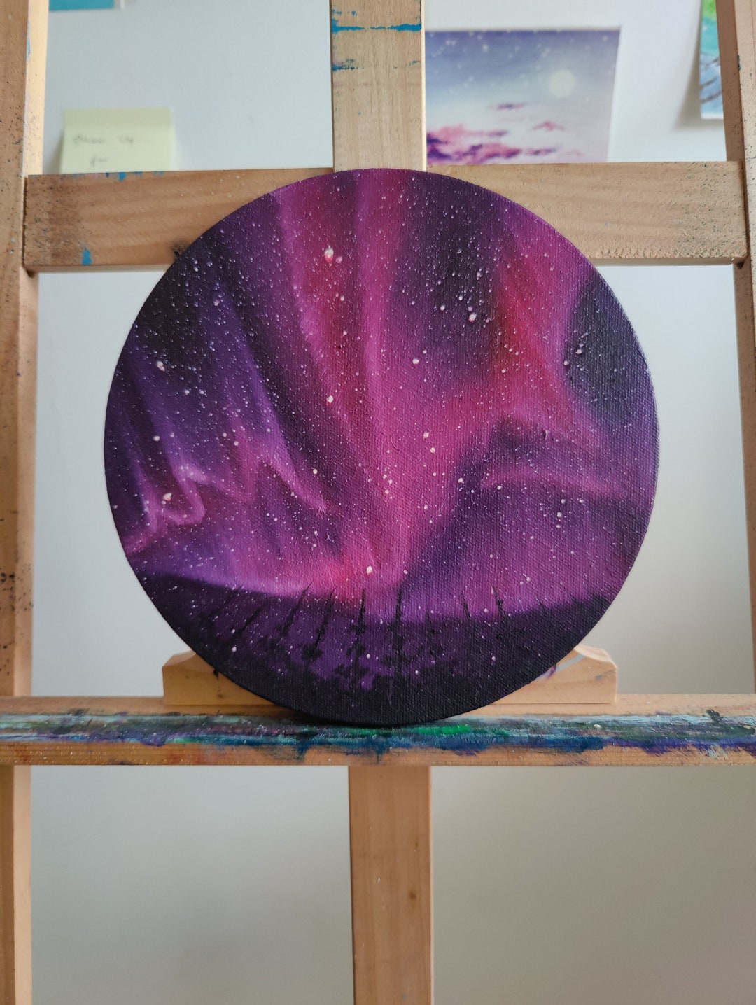 Pink Aurora Painting | Hand-painted Northern Lights Art | Celestial ...