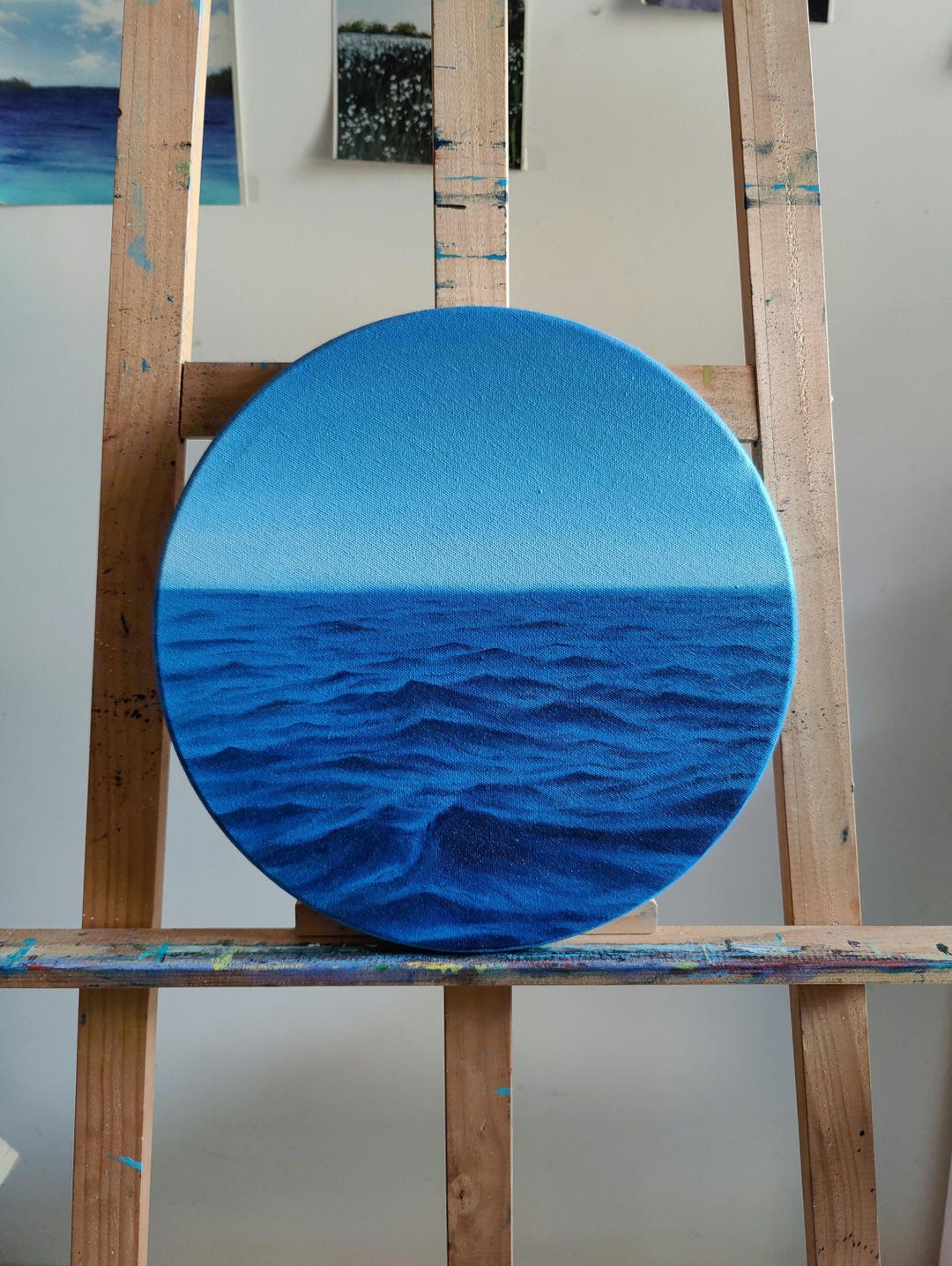 Minimalist Ocean Art - Blue Ocean Wave Oil Paintings - Small Seascape ...