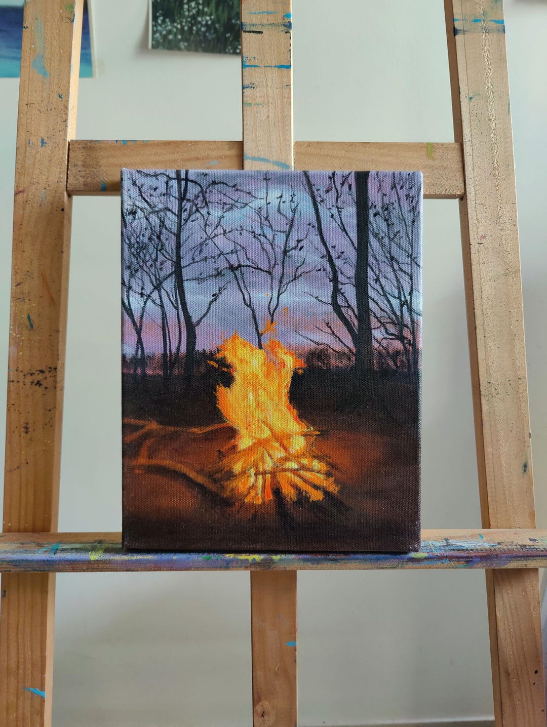 Original Bonfire Painting Forest Fire Painting Bonfire Art Campfire ...