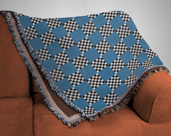 Checkered Print Blue Throw Blanket Grid Checker Pattern - Etsy