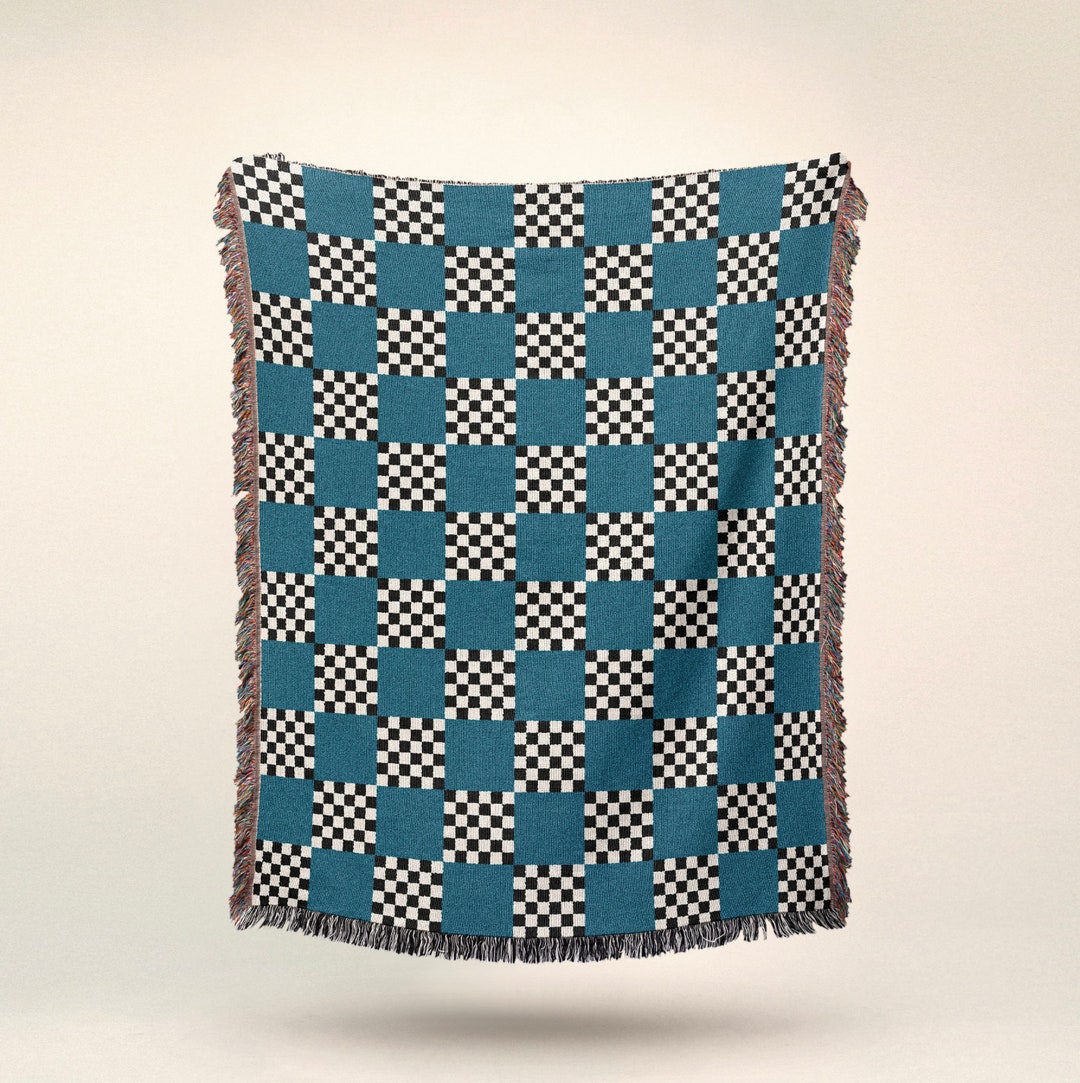 Checkered Print Blue Throw Blanket - Grid - Checker Pattern - Picnic ...