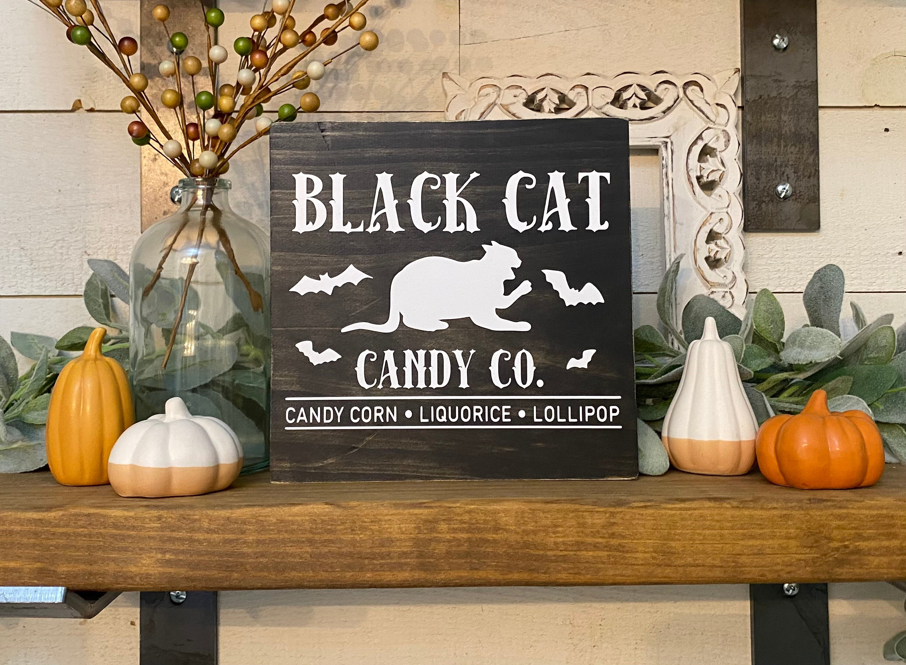 Black Cat Candy Company Sign Wood Halloween Sign Black and - Etsy