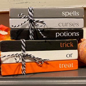 Halloween Wood Book Stack, Trick or Treat Books, Curses Potions Spells ...