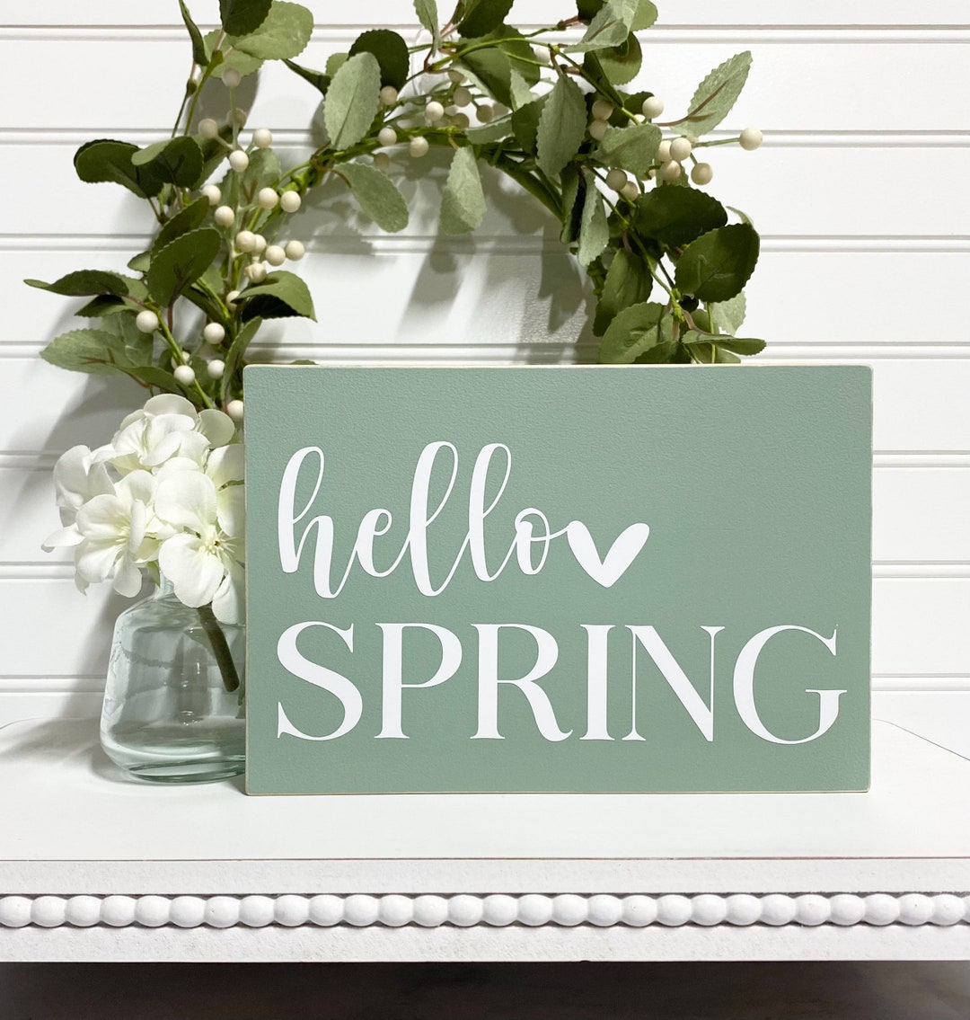 Hello Spring Sign, Wooden Spring Sign, Green Spring Decor, Spring ...