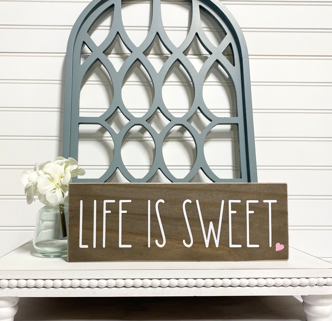 Life is Sweet Wood Sign, Wood Home Decor, Shelf Sitter, Pink Wooden ...