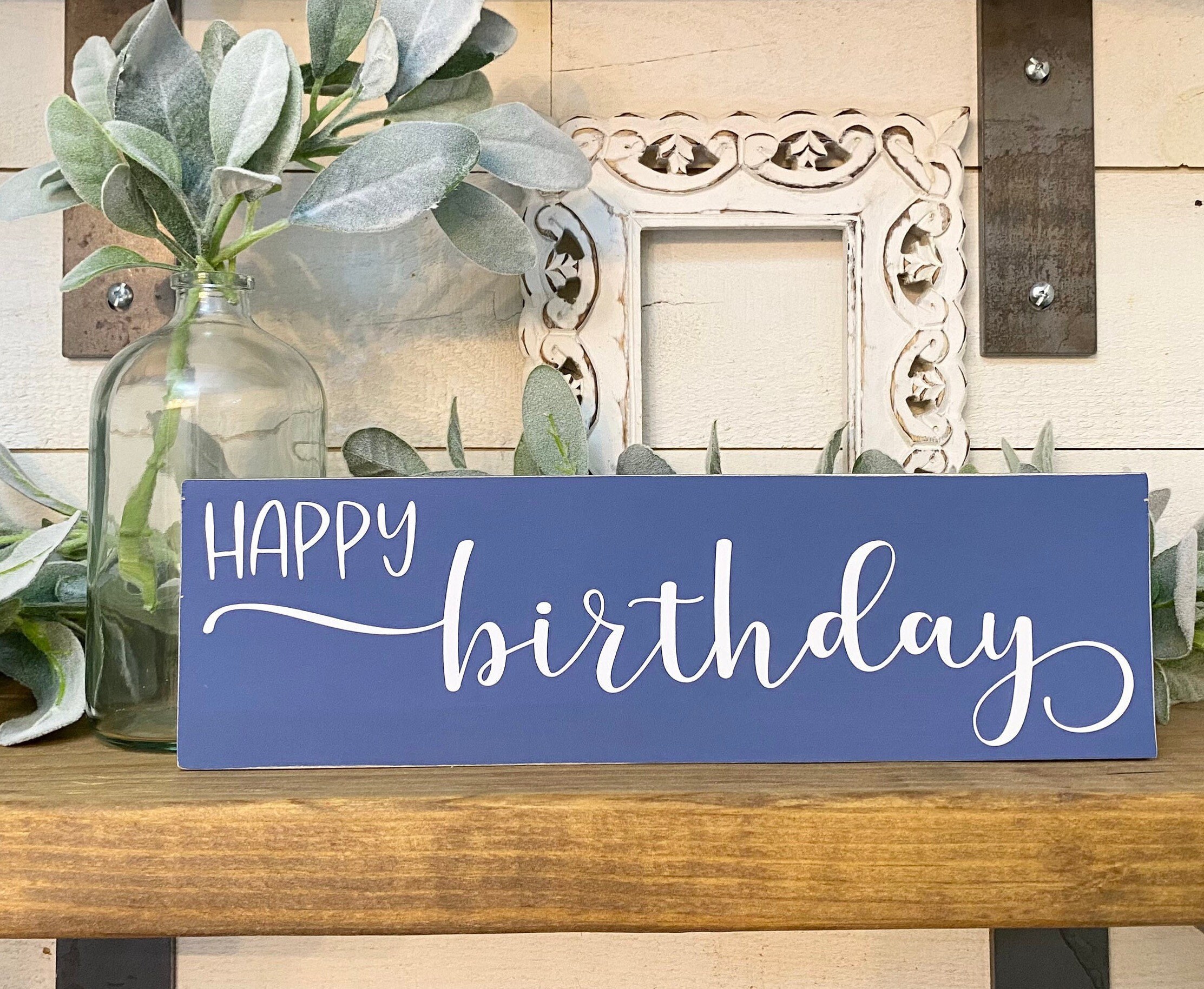 Happy Birthday Sign Wooden Birthday Sign Blue Birthday - Etsy