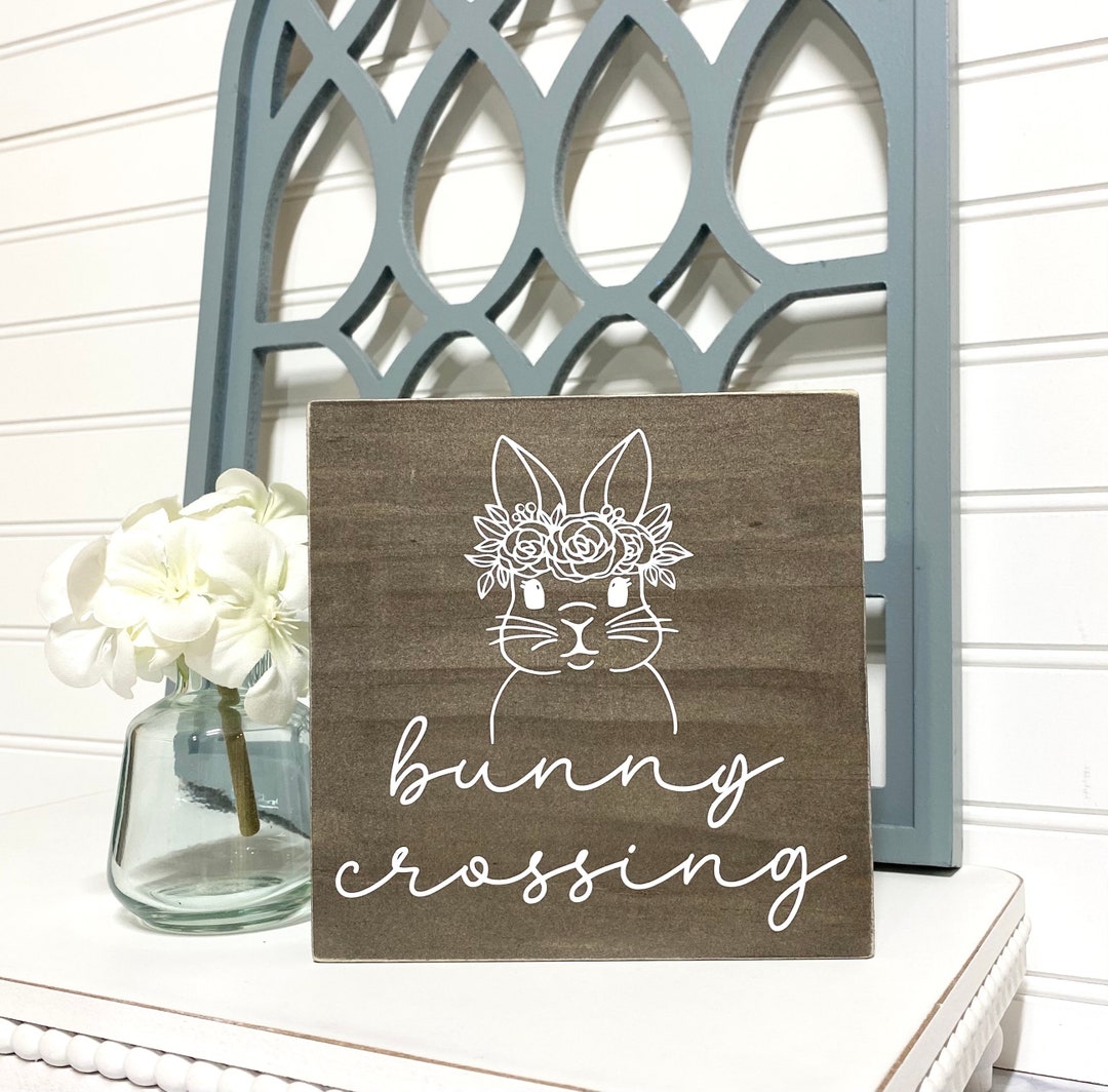 Bunny Crossing Sign, Bunny With Floral Crown Sign, Easter Sign, Spring ...